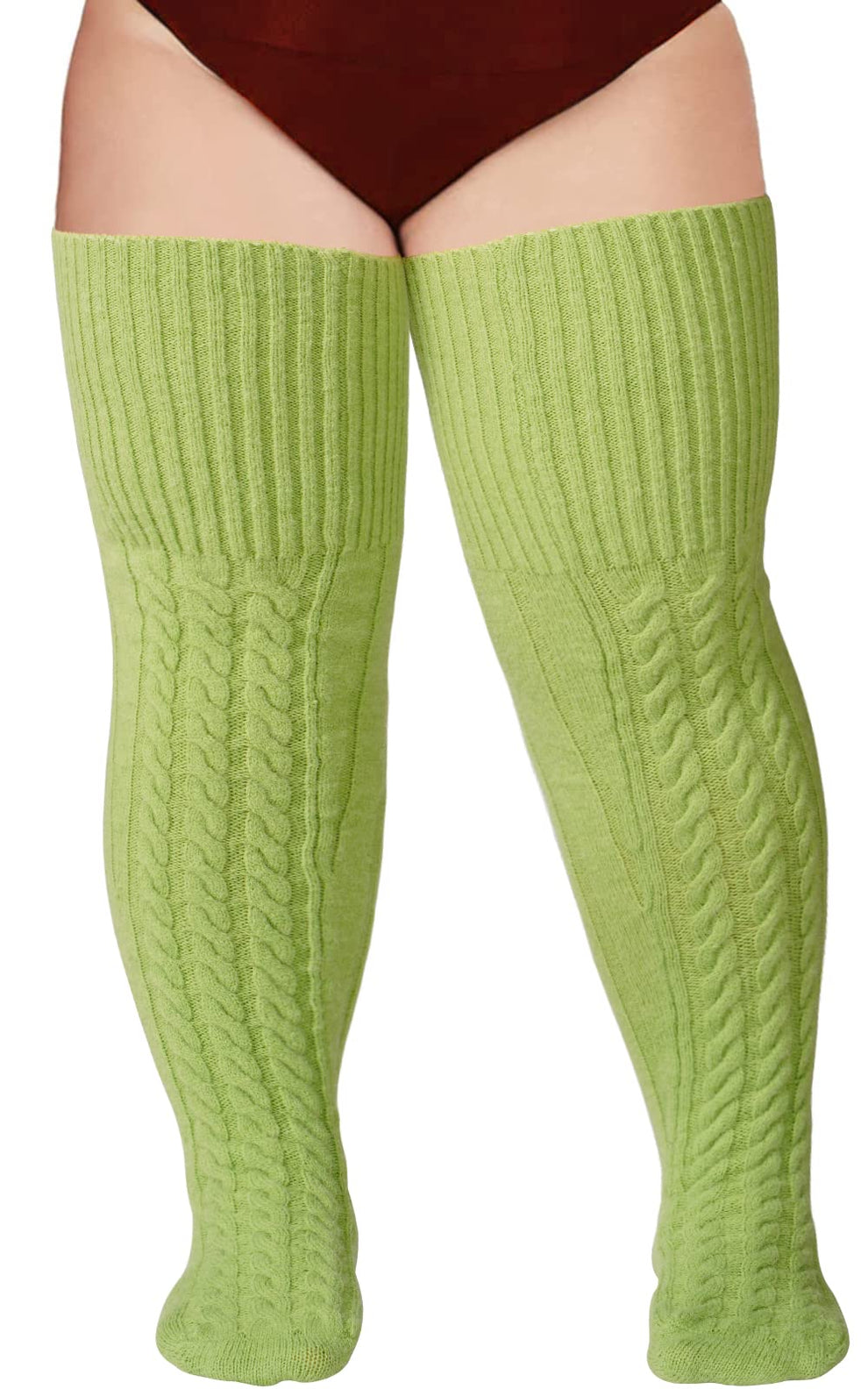 Wool Thigh High Socks For Thick Thighs-Avocado Green丨Moon Wood