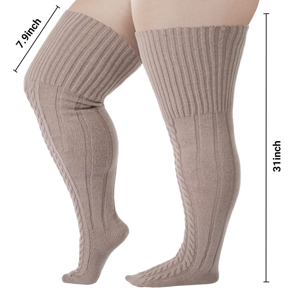 Wool Plus Size Thigh High Socks For Thick Thighs-Beige丨Moon Wood