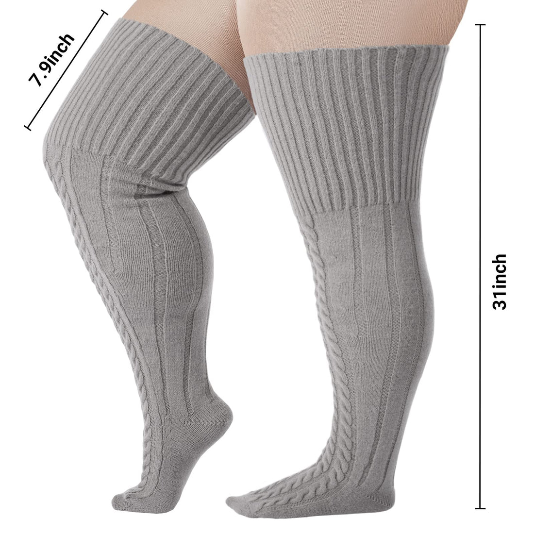Wool Plus Size Thigh High Socks For Thick Thighs-Grey | Moon Wood